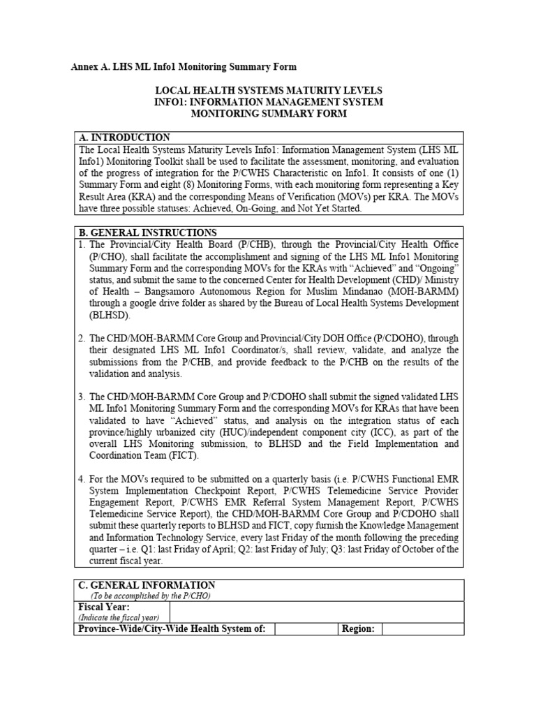 Form 1 LHS ML Info1 Monitoring Summary Form | PDF | Social Programs | Public Services