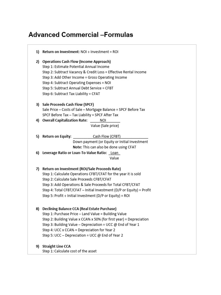 Advanced - Commercial - Formulas | PDF | Depreciation | Return On ...