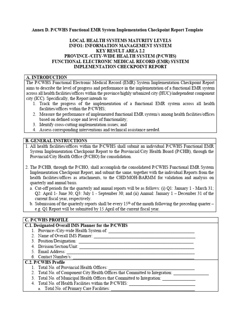 Form 4 PCWHS Functional EMR System Implementation Checkpoint Report ...