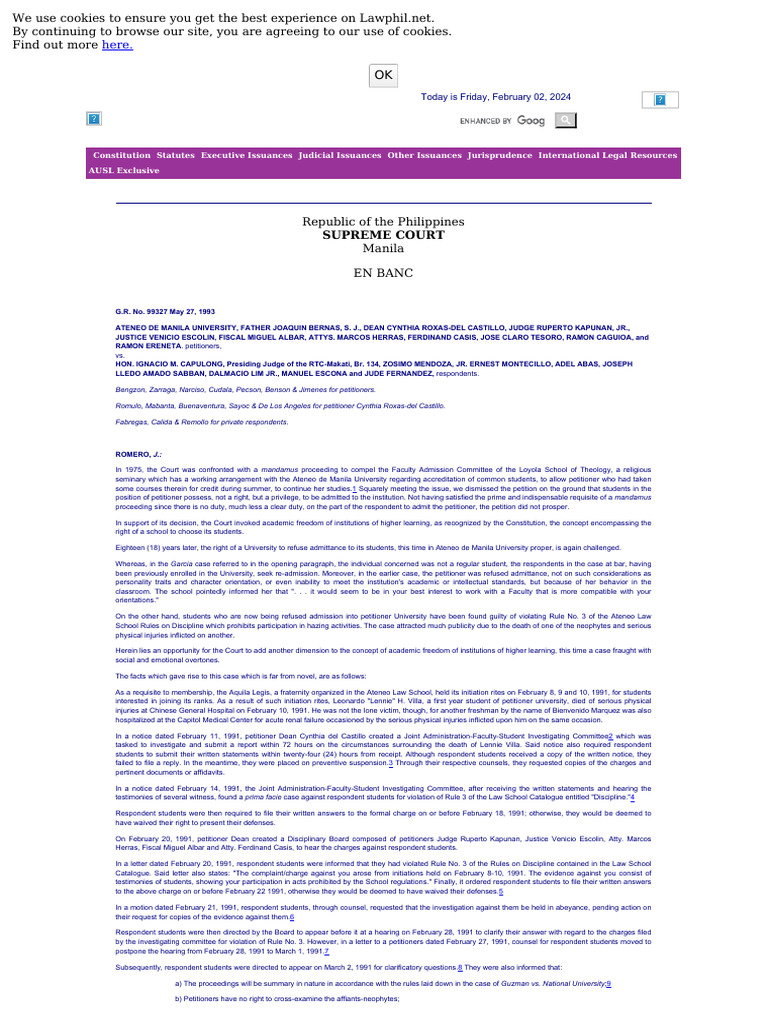 ADMU v. Capulong G.R. No. 99327 | PDF | Academic Freedom | Injunction