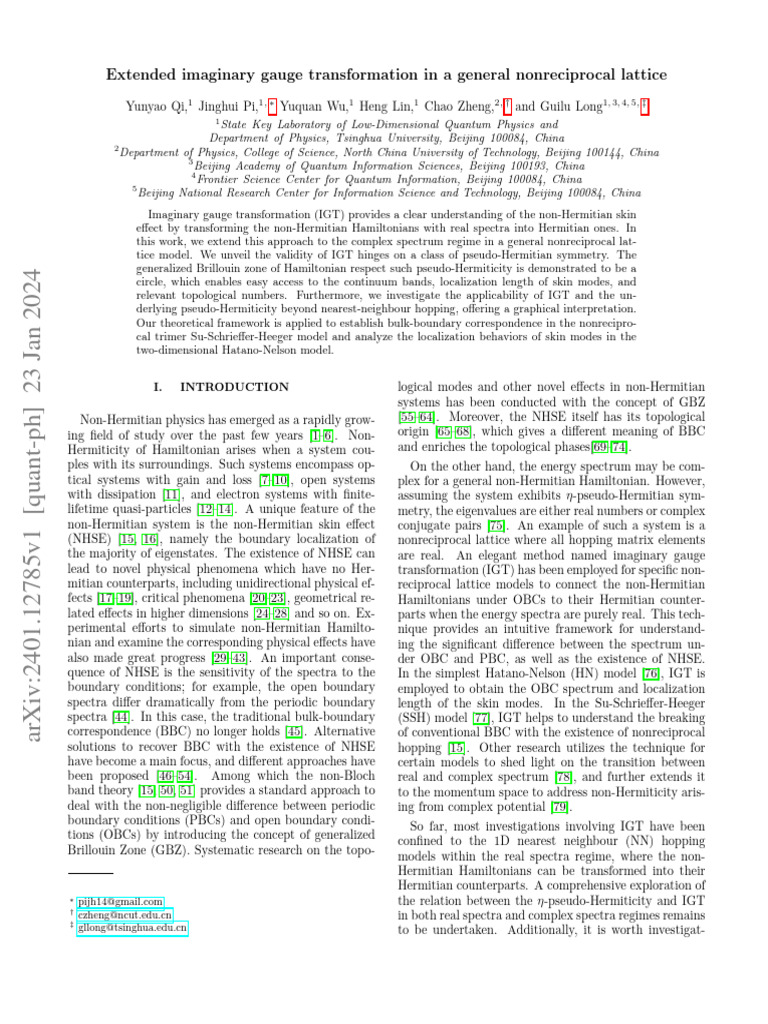 Extended Imaginary Gauge Transformation in A General Nonreciprocal Lattice | PDF | Eigenvalues ...