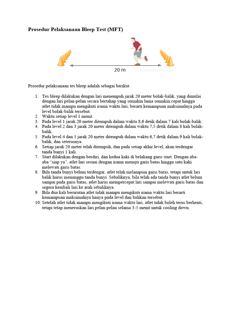 Prosedur Pelaksanaan Bleep Test | PDF