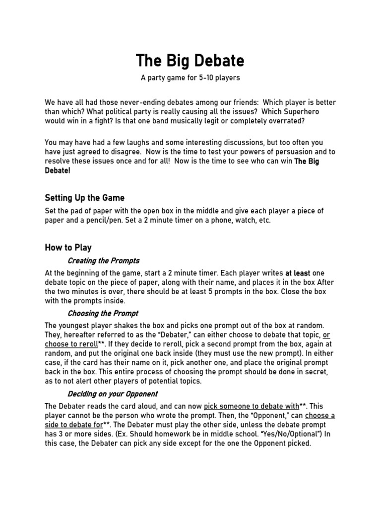 The Big Debate Rules | PDF