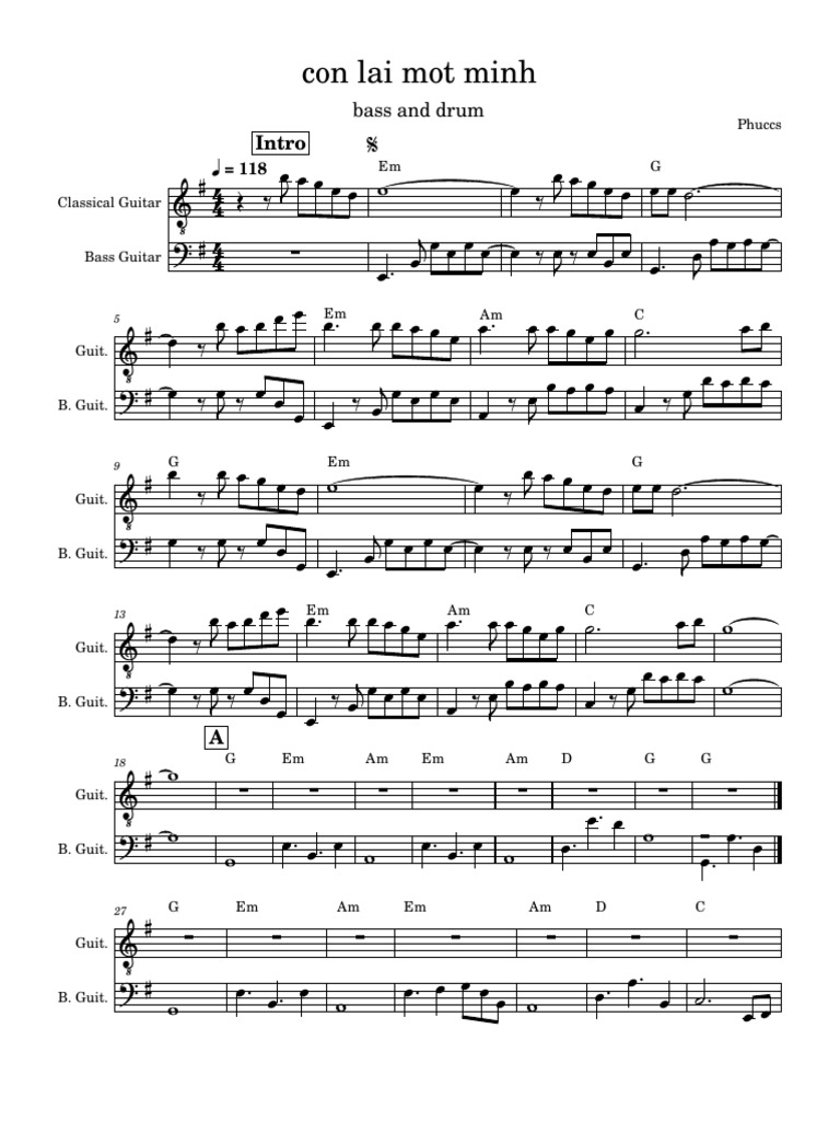 Con Lai Mot Minh Bass | PDF | Guitar Family Instruments | Irish Musical ...