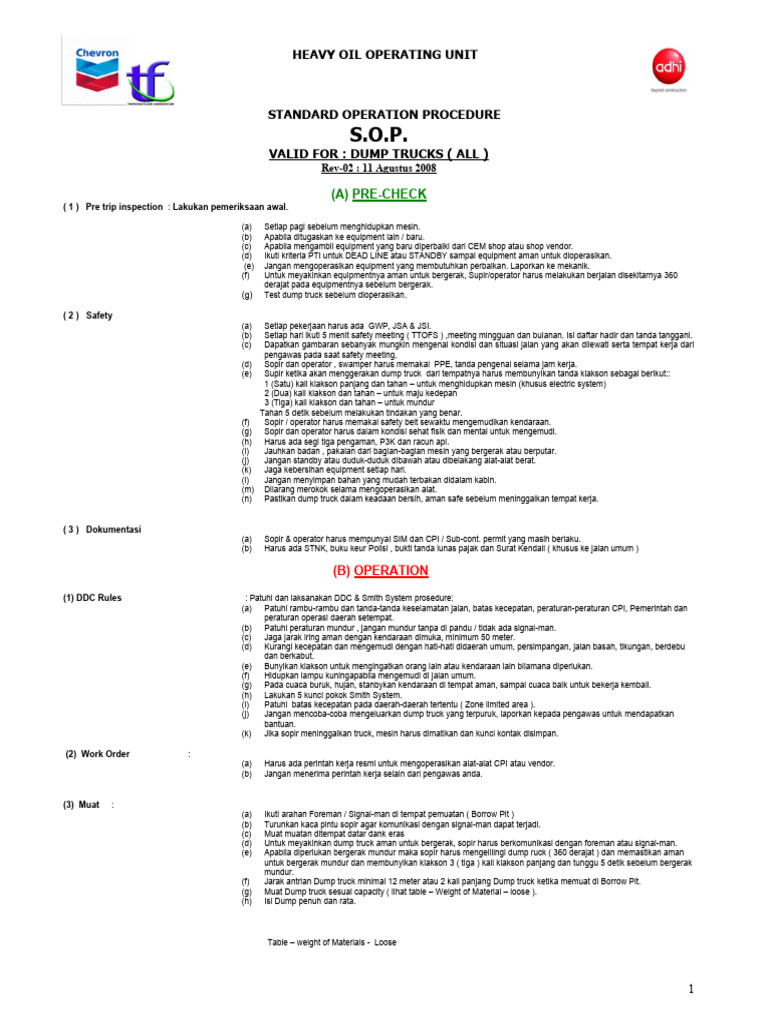 Sop Dump Trucks (All) | PDF