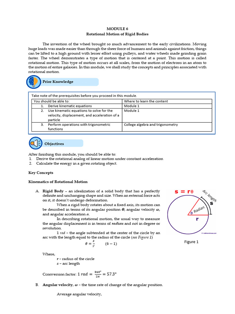 Worktext in Mechanics for Teachers Module 6 Rotational Motion of RIgid Bodies 1 | PDF | Rotation ...