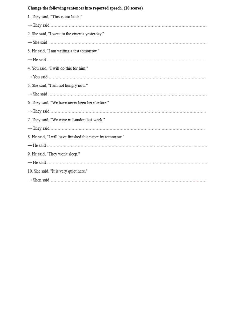 Change The Following Sentences Into Reported Speech | PDF | Language ...