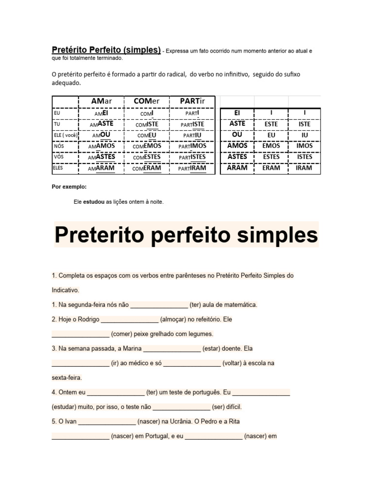 2.pretérito Perfeito Simples | PDF