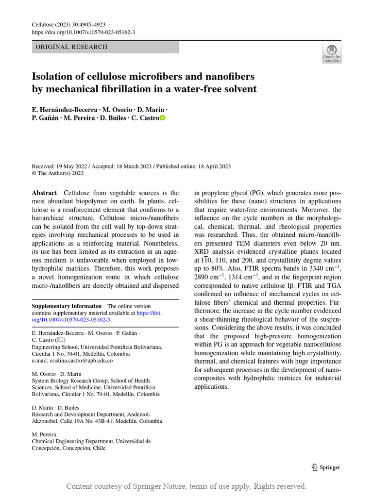 Isolation of Cellulose Microfibers and Nanofibers | PDF | Cellulose ...