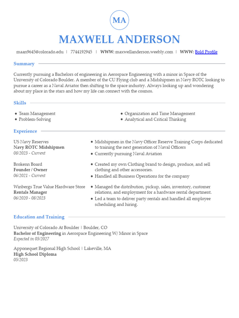maxwell anderson resume 1 | PDF