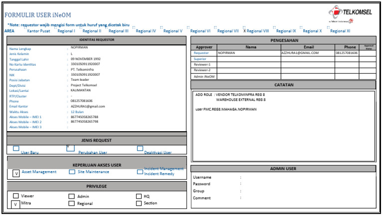 1. iNeOM UAM - Form Request User_NOPIRMAN_Add Role | PDF | Computer Access Control | Computer ...