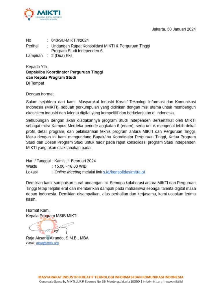 Undangan Rapat Konsolidasi MIKTI & Perguruan Tinggi Program Studi ...