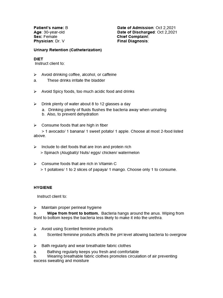 Discharge Plan | PDF | Urine | Health Care