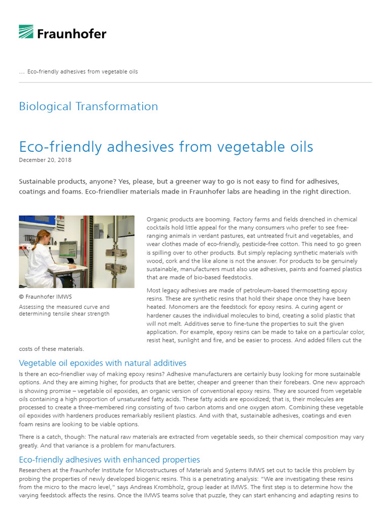 Eco-Friendly Adhesives From Vegetable Oils | PDF | Epoxy | Adhesive
