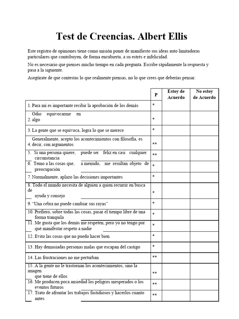 Test de Creencias de Ellis (Adultos) 260523 | PDF