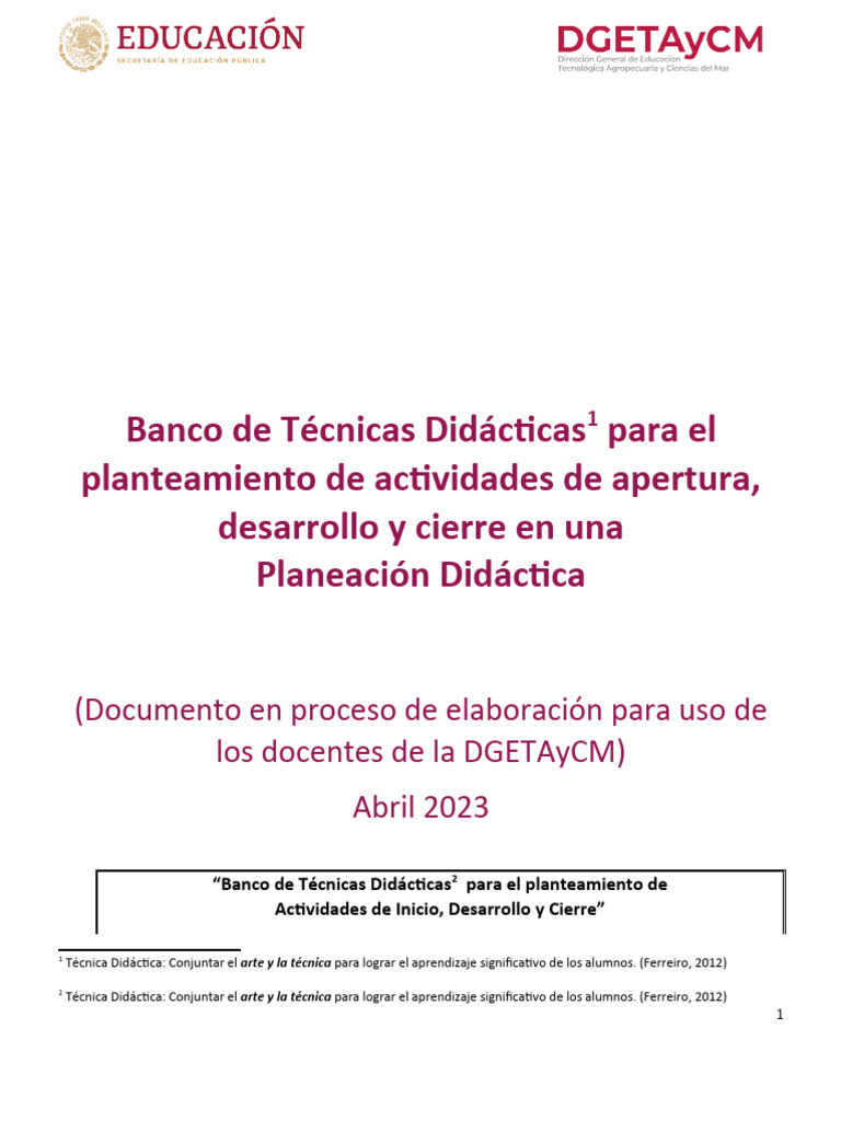 Banco de Técnicas Didácticas DGETAyCM V1 | PDF | Rúbrica (Académica) | Evaluación