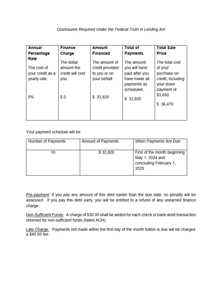 2024 TILA Disclosure | PDF