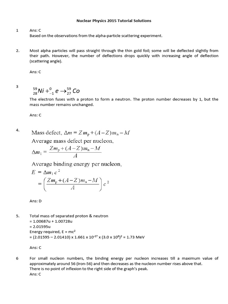 Nuclear Physics 2015 Tutorial Solutions | PDF | Radioactive Decay | Neutron Nuclear Physics 2015 Tutorial Solutions | PDF | Radioactive Decay | Neutron