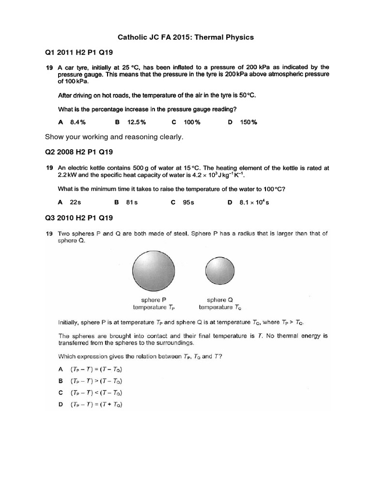 13 Thermal Physics FA QP Questions W Solutions 2015 | PDF | Gases | Heat