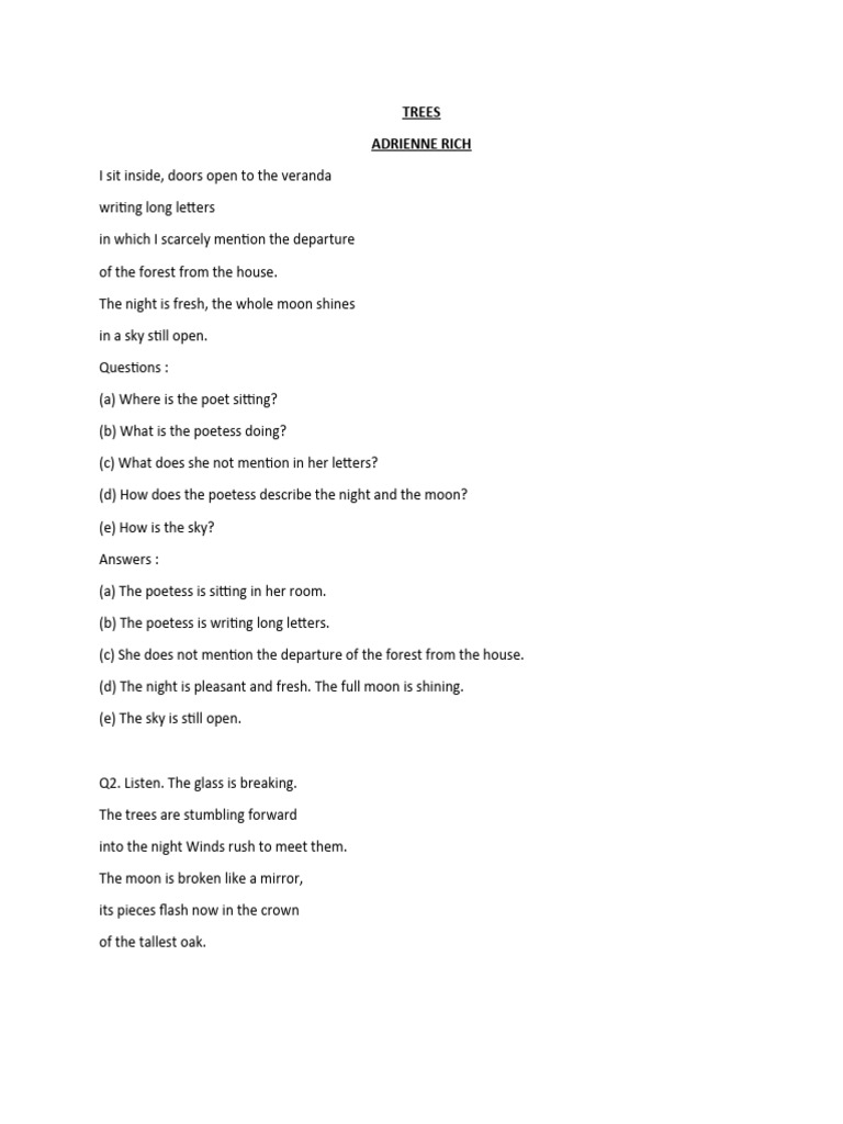 TREES NOTES Class 10 English CBSE | PDF | Language Arts & Discipline ...