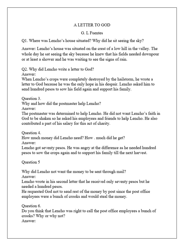 A Letter to God- Notes | PDF