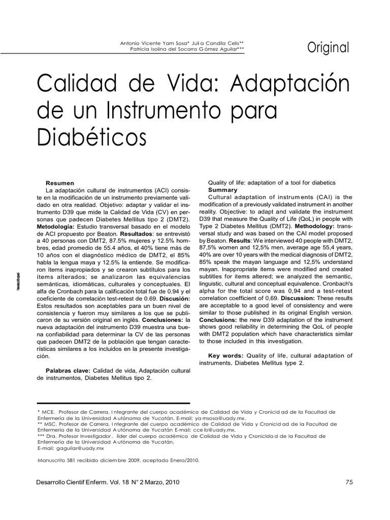 Adaptación del Cuestionario D39 para Diabéticos | PDF | Alfa de ...