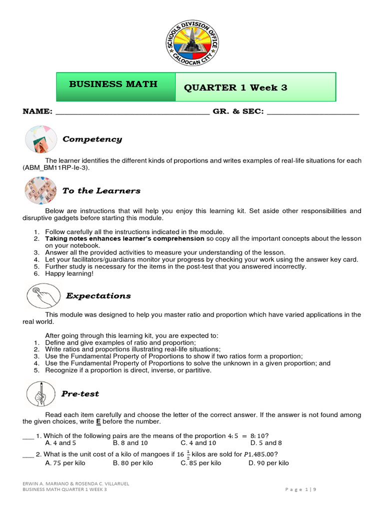 Business Math Week 3 | PDF | Ratio | Percentage
