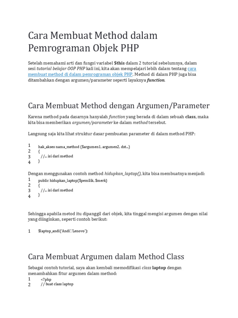 Cara Membuat Method di PHP OOP | PDF
