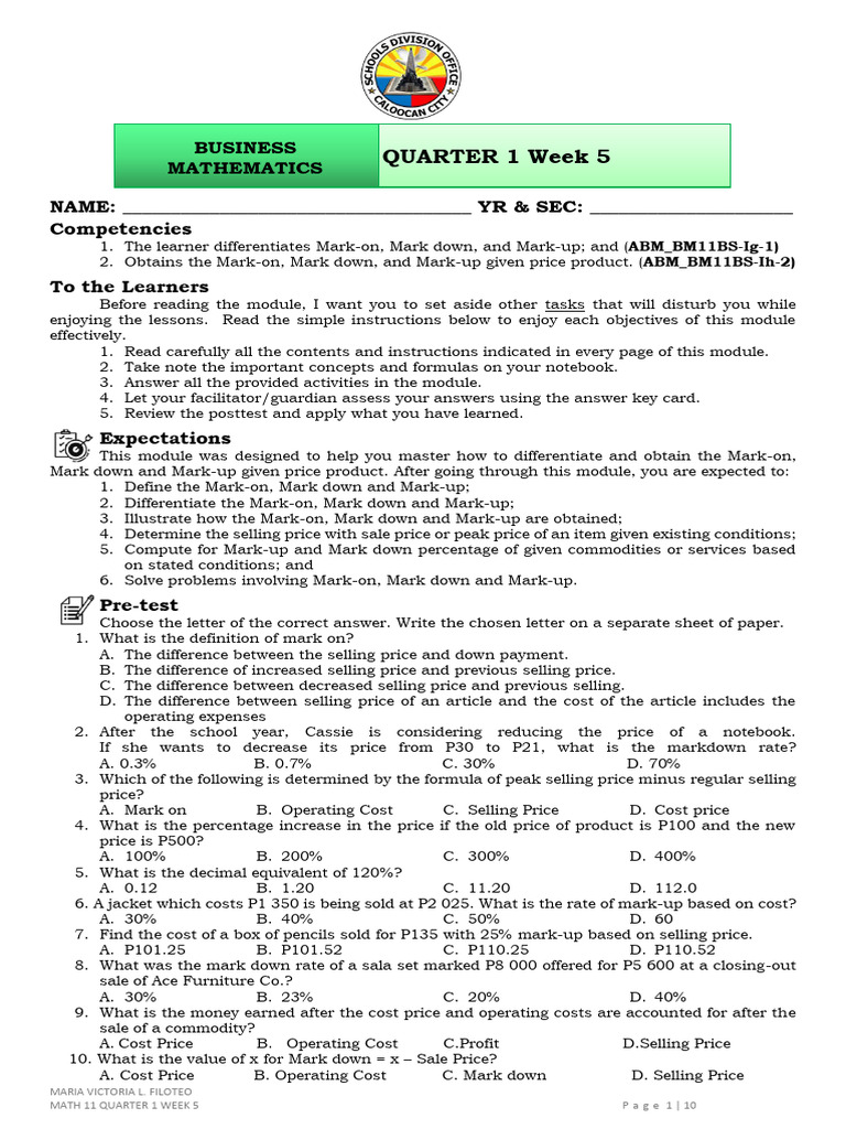Business Math Week 5 | PDF | Percentage | Goods