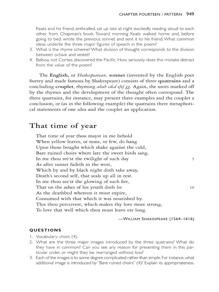 That Time of Year (Sonnet 73) - Shakespeare | PDF | Poetry | British Poetry