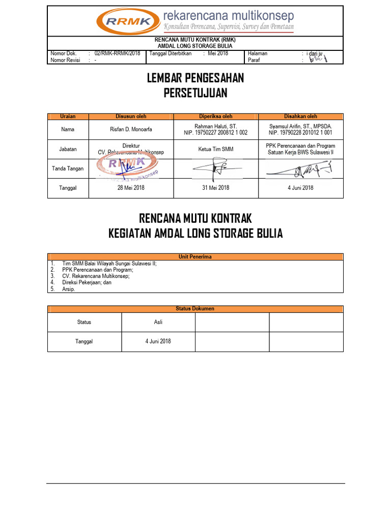 01 Rencana Mutu Kontrak | PDF
