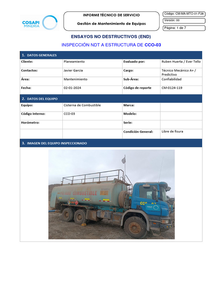 CM-0124-119 CC0-03 Inspección NDT A Estructura 02-02-024 | PDF | Pruebas no destructivas | Vehículos