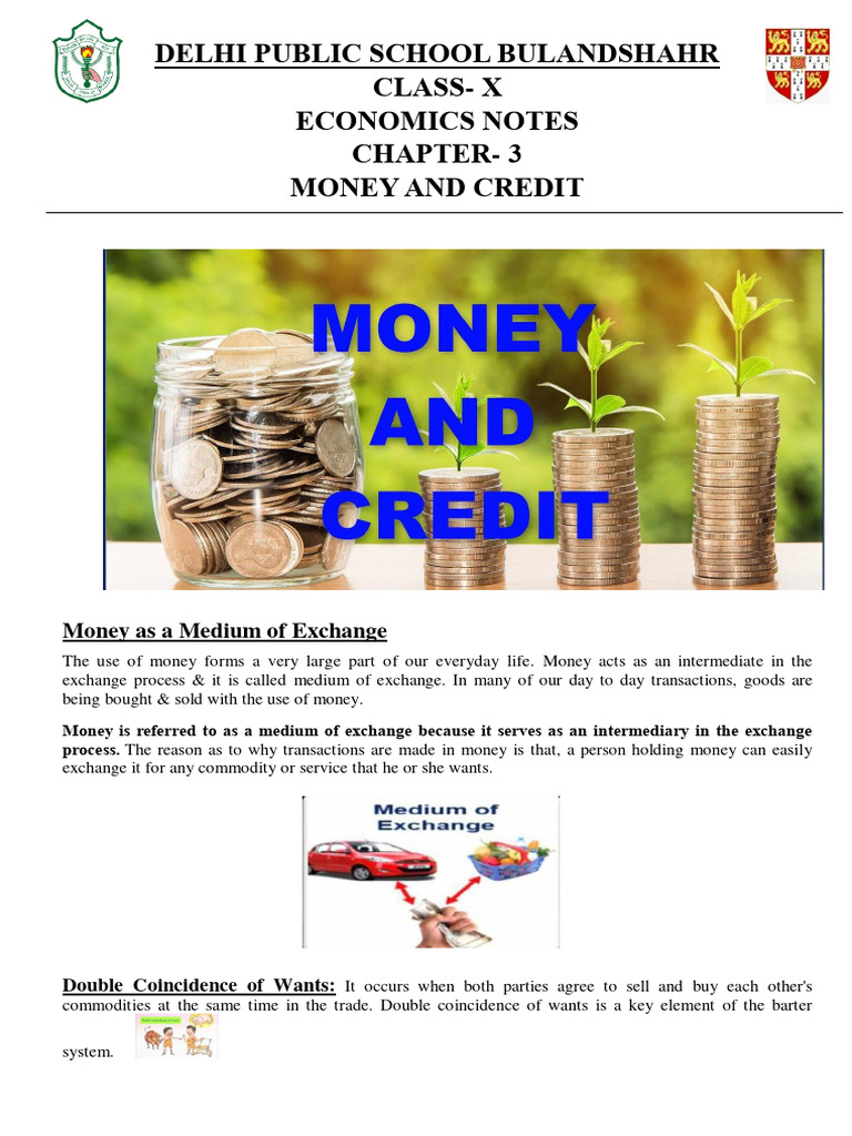 Money and Credit: Class X Economics Notes | PDF | Loans | Money