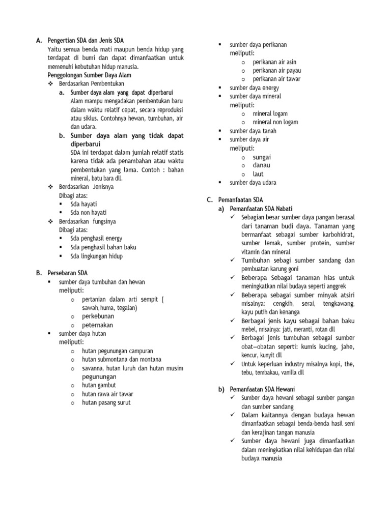Pengertian SDA Dan Jenis SDA KLS 11 IPS | PDF