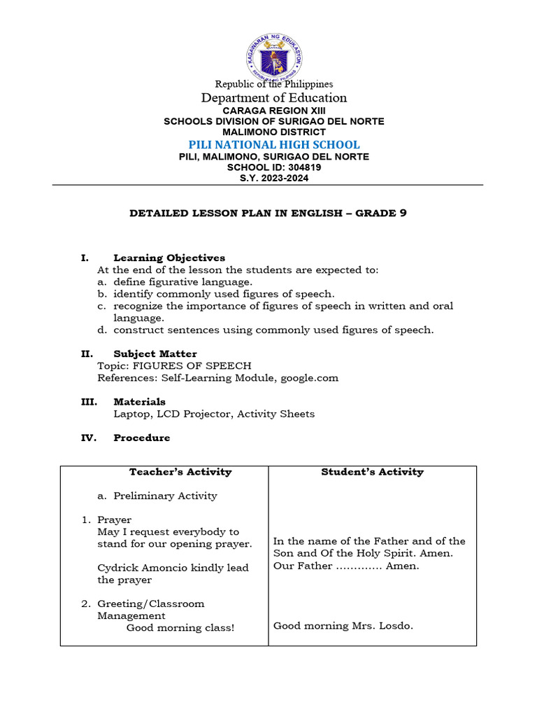 4as Lesson Plan For Cot | PDF | Lesson Plan | Human Communication