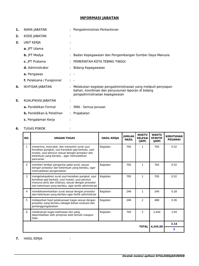 Informasi Jabatan - Pengadministrasi Perkantoran | PDF