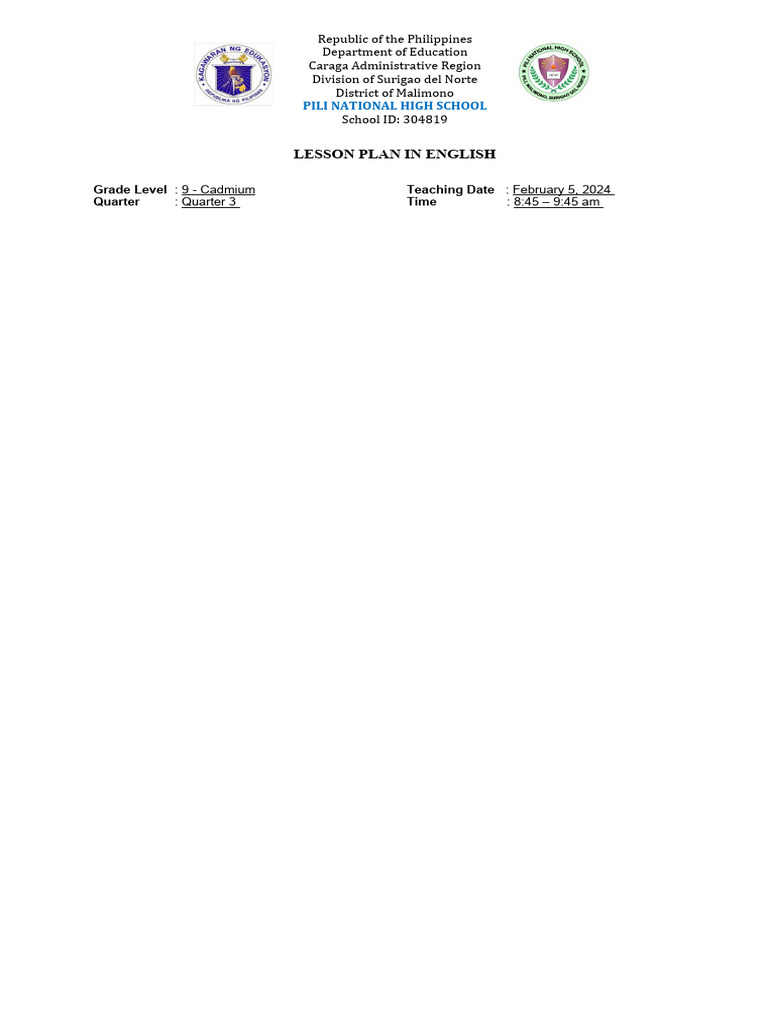 Cot1-2023-2024-English 9 | PDF | Learning | Teachers