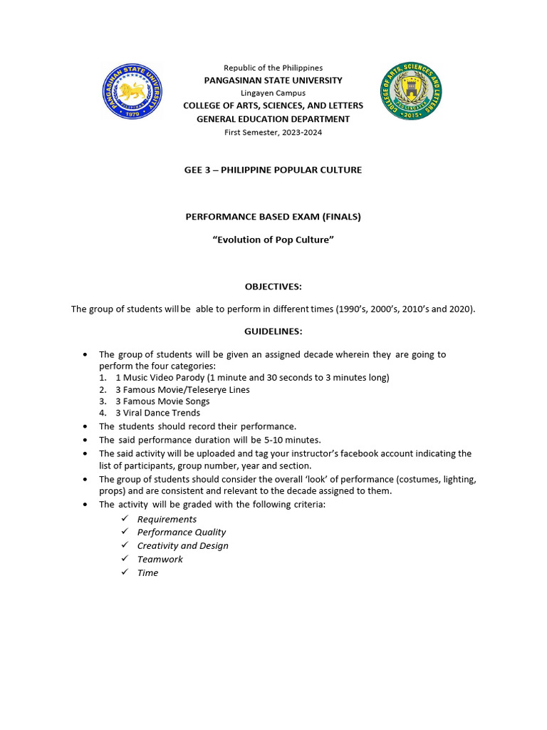 Gee 3 Final Exam Rubrics | PDF