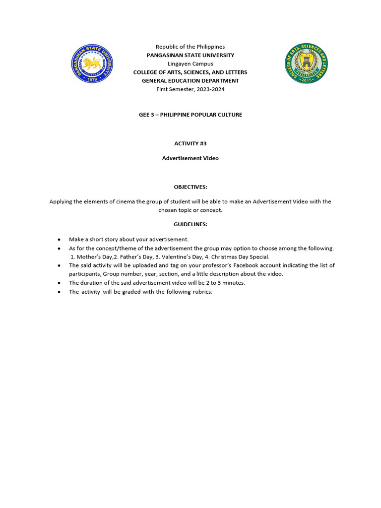 Activity 3 Rubrics | PDF