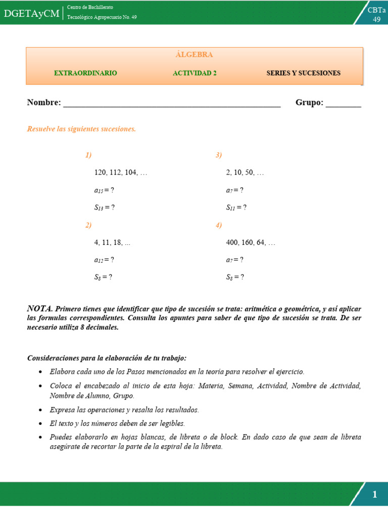 Álgebra - Extra - A2 - Series y Sucesiones | Descargar gratis PDF | Matemáticas