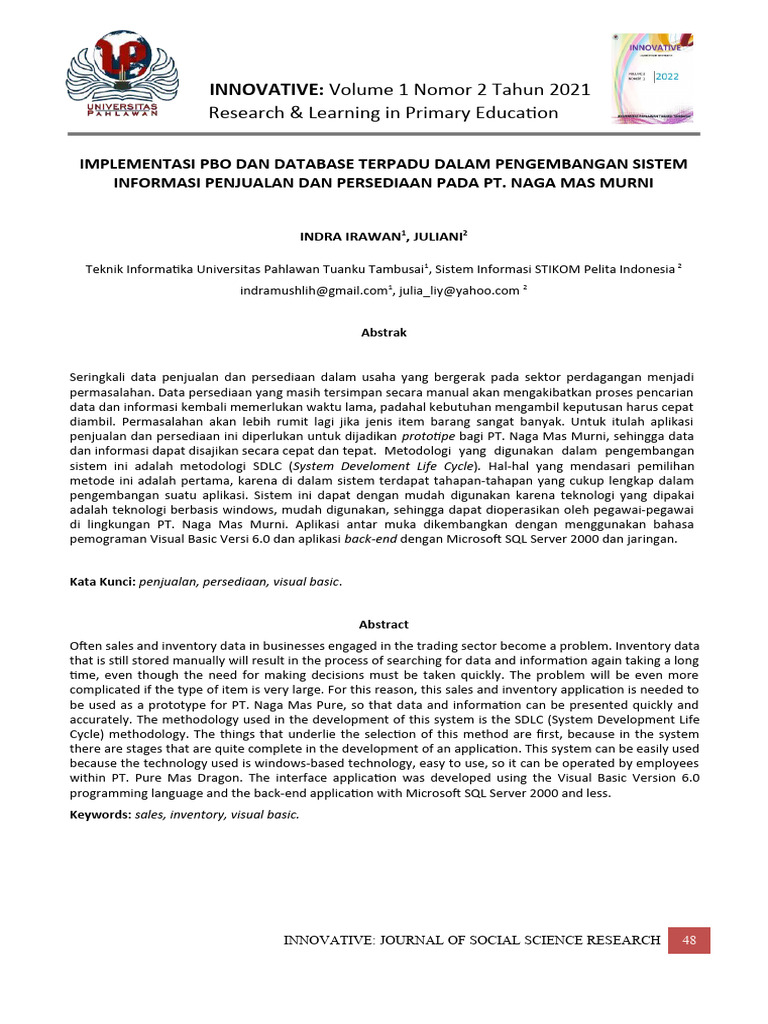 Implementasi Pbo Dan Database Terpadu Dalam Pengembangan Sistem Informasi Penjualan Dan ...