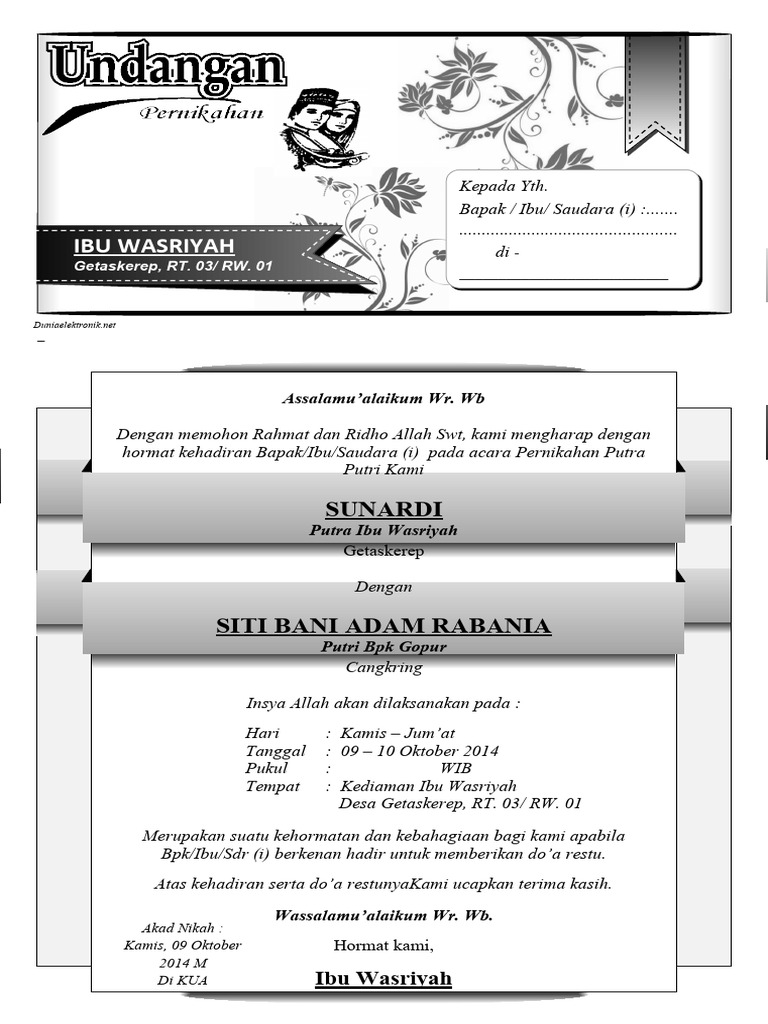 Template Undangan Pernikahan Word Gratis | PDF