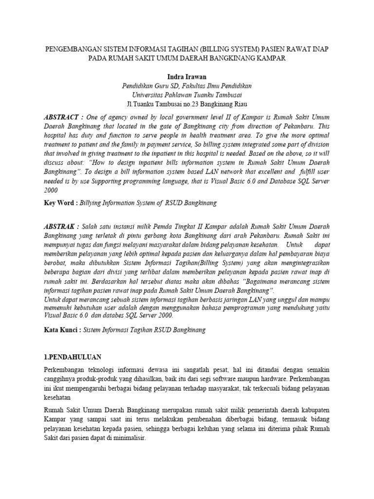 Pengembangan Sistem Informasi Tagihan (Billing System) Pasien Rawat ...