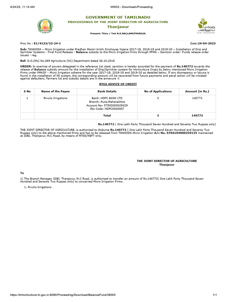 Micro Irrigation Fund Release | PDF | Irrigation | Intensive Farming
