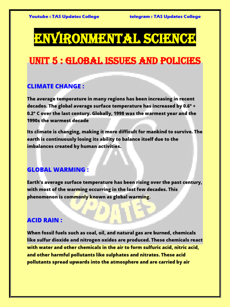 Unit 5 Global Issues and Policies Environmental Science Semester | PDF | Atmosphere Of Earth ...