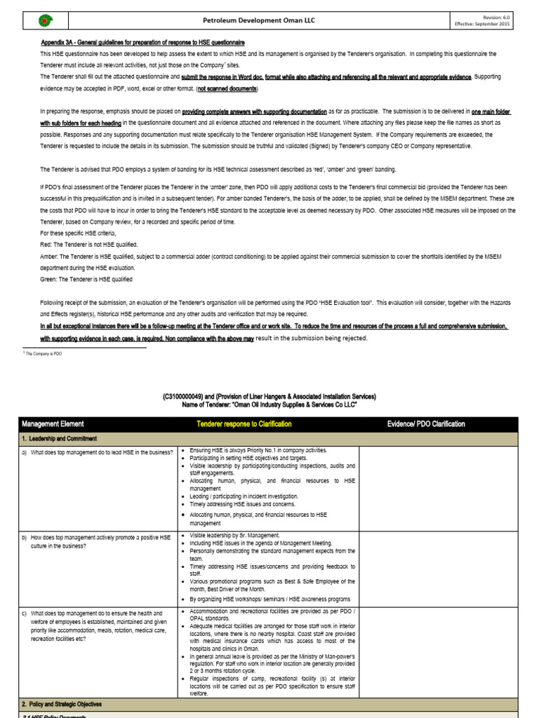 2.5 Contractor HSE Capability Questionniare | PDF | Occupational Safety ...