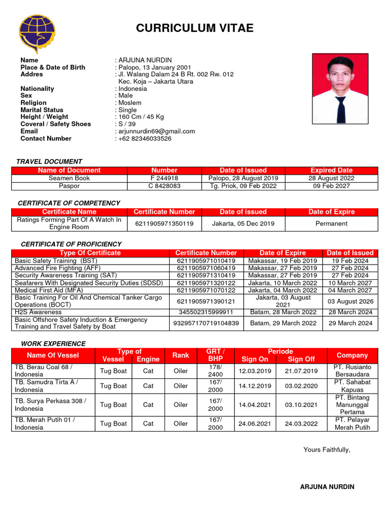 CV Arjuna Nurdin | PDF | Shipping | Water Transport