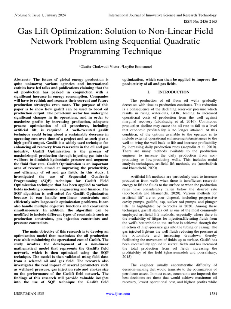 Gas Lift Optimization: Solution To Non-Linear Field Network Problem ... Gas Lift Optimization: Solution To Non-Linear Field Network Problem ...