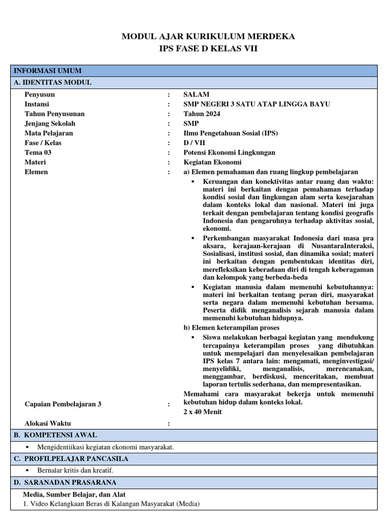 Siklus 2 Modul Ajar Kegiatan Ekonomi | PDF | Karier & Perkembangan | Sains & Matematika