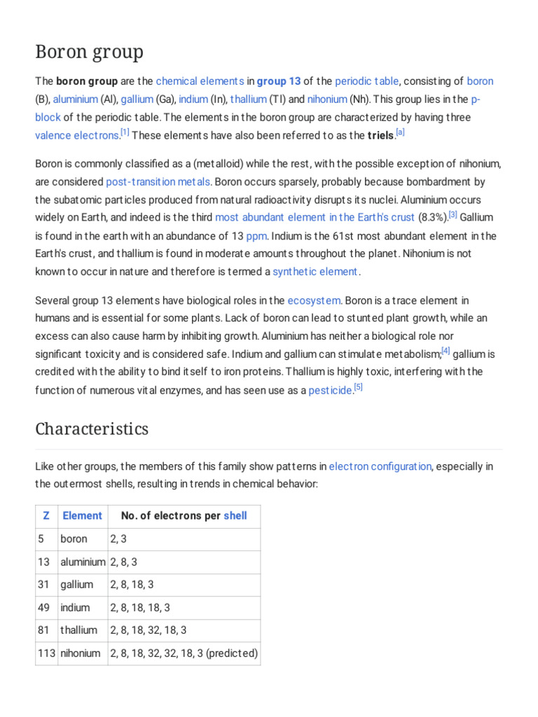 Boron Group - Wikipedia | PDF | Chemistry | Nature